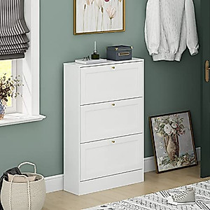 DiDuGo Shoe Storage Cabinet with 3 Compartments, Wood Entryway Shoe Storage Cabinet, for Hallway Entryway (31.5”W x 9.4”D x 47.2”H)…