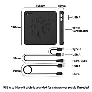 Yottamaster External CD/DVD Drive USB 3.0 CD Burner with SD/TF Card Reader and 2 USB-A Ports, Portable CD/DVD +/-RW Drive/DVD Player for Laptop Desktop PC [P-CD06]