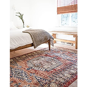 Unique Loom Utopia Collection Traditional Geometric Vintage Inspired Area Rug with Warm Hues, 8' x 10', Terracotta/Blue