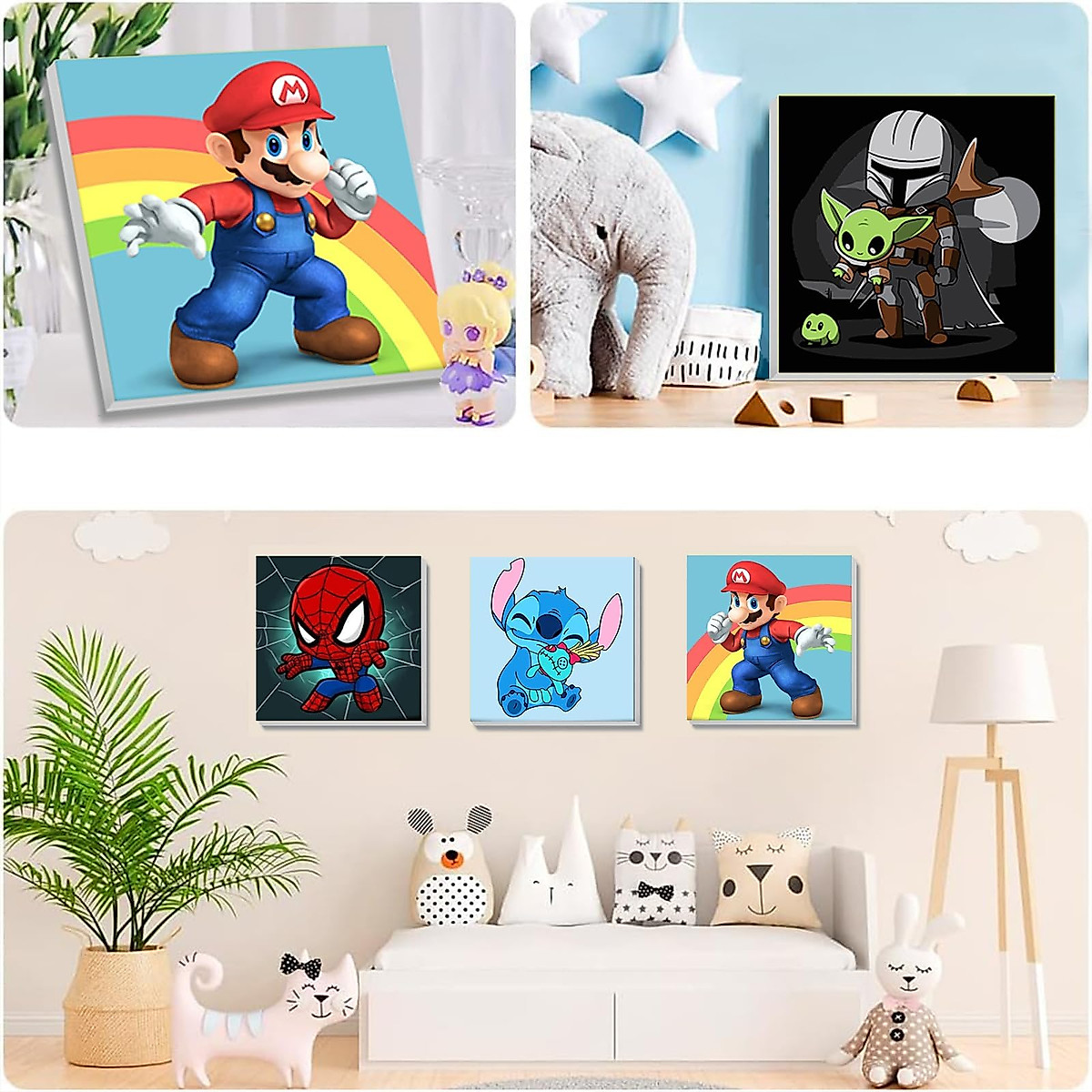 xackcme 4 Pack Cartoon Paint by Number for Kids with Wooden Frame-Cartoon Paint by Numbers for Kids Ages 4-8-12,Easy Paint with Numbers DIY Acrylic Oil Painting Kits for Home Wall Decor(8X8inch)