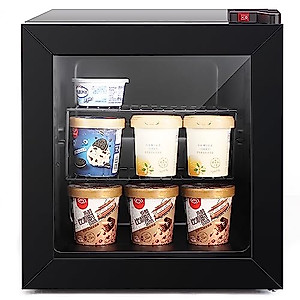 ADT Mini Freezer with Display Glass Door 1.1 Cu Ft Small Freezer with 2 Removable Shelves 7 Temperature Settings -8°F to 14°F Perfect for Liquor and Ice Cream