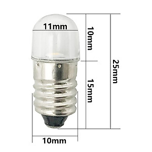 GutReise AC/DC E10 Bulbs, 10pcs 9 Volt Cold White E10 Replacement Bulbs Miniature Screw LED Lamps 0.5Watts 65Lm (9 Volt, Cold White)
