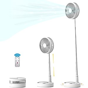 Greheywos 8 inch cordless folding fan / table fan, 75-Degree Automatic oscillating, Adjustable in height and angle, 4 kinds of wind speed adjustment, 7200mAh battery, With remote control and timing function, ultra-quiet, Cordless Pedestal Fans for home, c