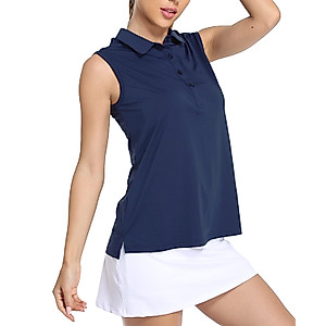 MIER Women's Sleeveless Golf Polo Shirts 4-Button Tennis Athletic Tank Tops with Collar Sun Protection Quick Dry, UPF 50+, Navy, S