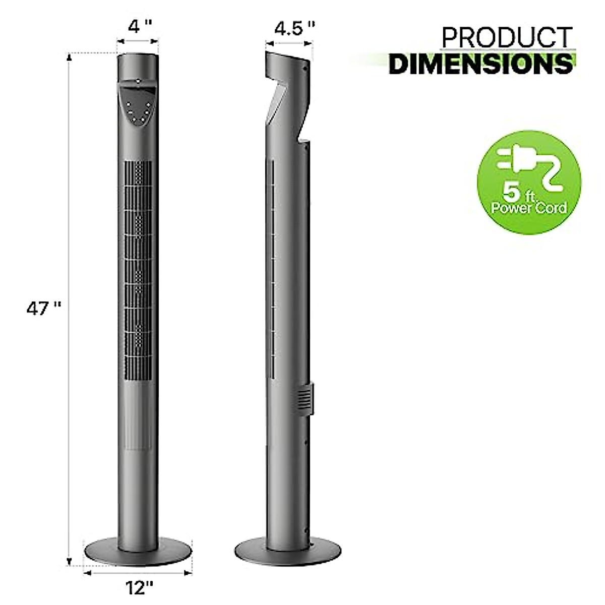 Magshion 47 Inch 3 Speeds Oscillating Quite Tower Fan with Remote Control for Indoor Home Bedroom (Gray)