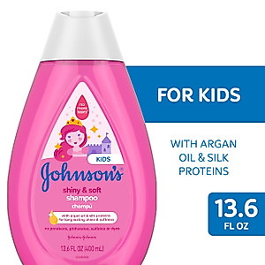 Johnson's Kids Shiny & Soft Tear-Free Kids' Shampoo with Argan Oil & Silk Proteins, Hair Wash Gently Cleanses & Boosts Natural Shine & Softness, Hypoallergenic, Sulfate-Free, 13.6 fl. oz