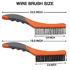 Wire Brush Set,Heavy Duty Carbon Steel and Stainless Steel Wire Scratch Brush for Cleaning Rust with 10" Curved Plastic Handle,2 PCs