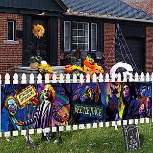 Large Scary Creepy Halloween Banner for Fence Classic Movie Role Horror Halloween Party Decorations and Supplies for Home