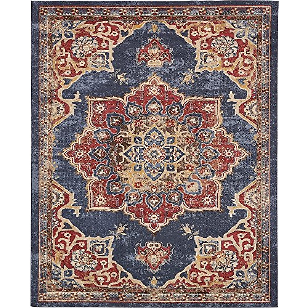 Unique Loom Utopia Collection Traditional Classic Vintage Inspired Area Rug with Warm Hues, 8 ft x 10 ft, Navy Blue/Burgundy