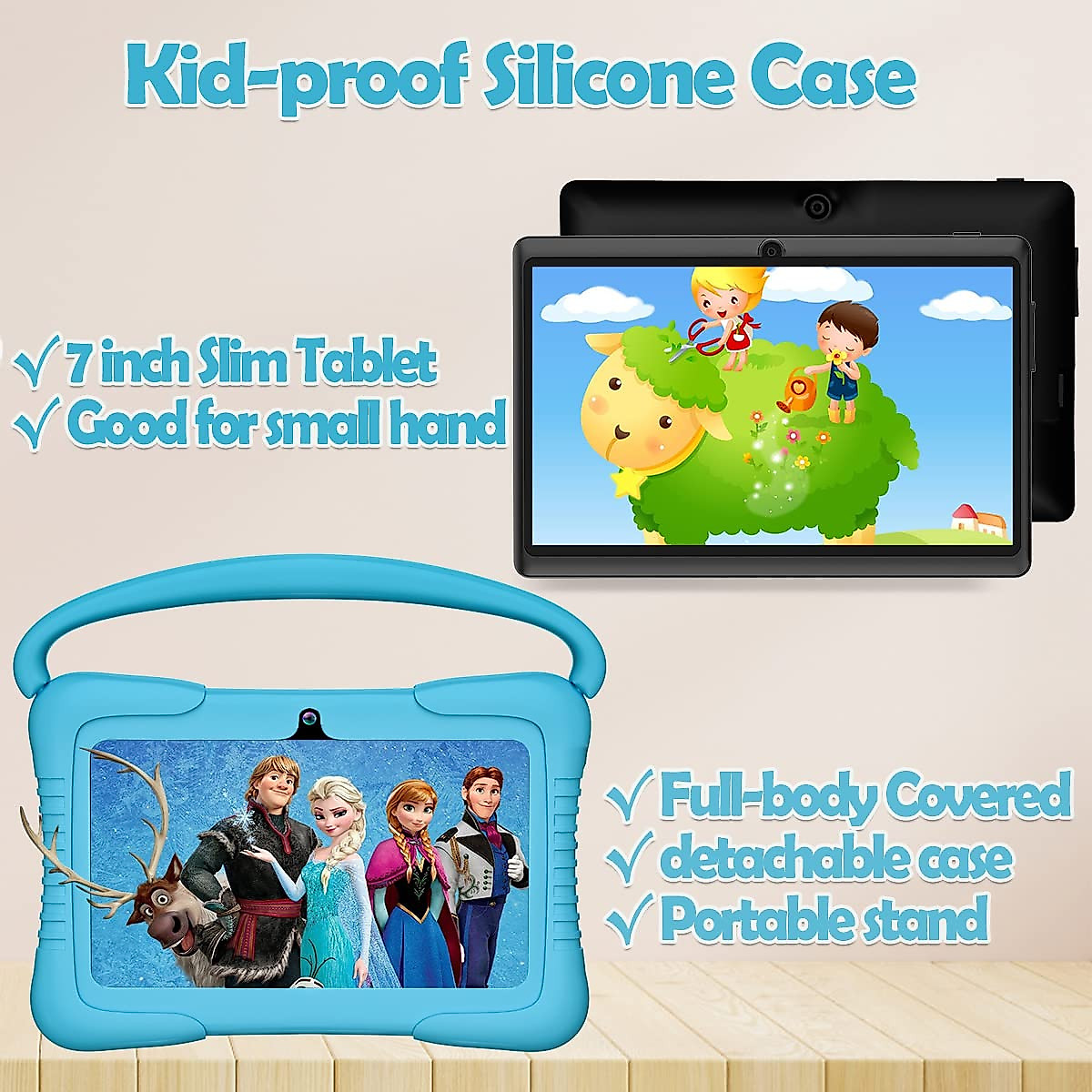 Kids Tablet, Tablet for Kids, 7 Inch Screen, 2+32GB Android 11 Learning Tablet, Parental Control, Kids Content Pre-Installed, with Bluetooth WiFi, YouTube Netflix Hulu, Kid-Proof Case (Rose Pink)