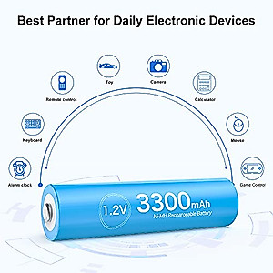 Deleepow AA Rechargeable Batteries NiMH, 3300mAh High Capacity Pre-Charged Double A Battery, 1.2V Low Self Discharge, Pack of 8