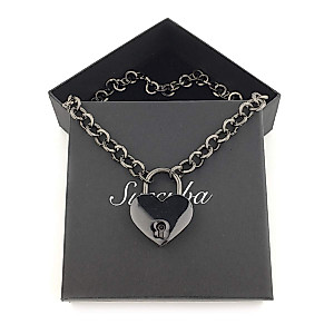 Succuba Padlock Necklace Chain Collar Choker with Two Keys and Box for Women and Men (B, 16)