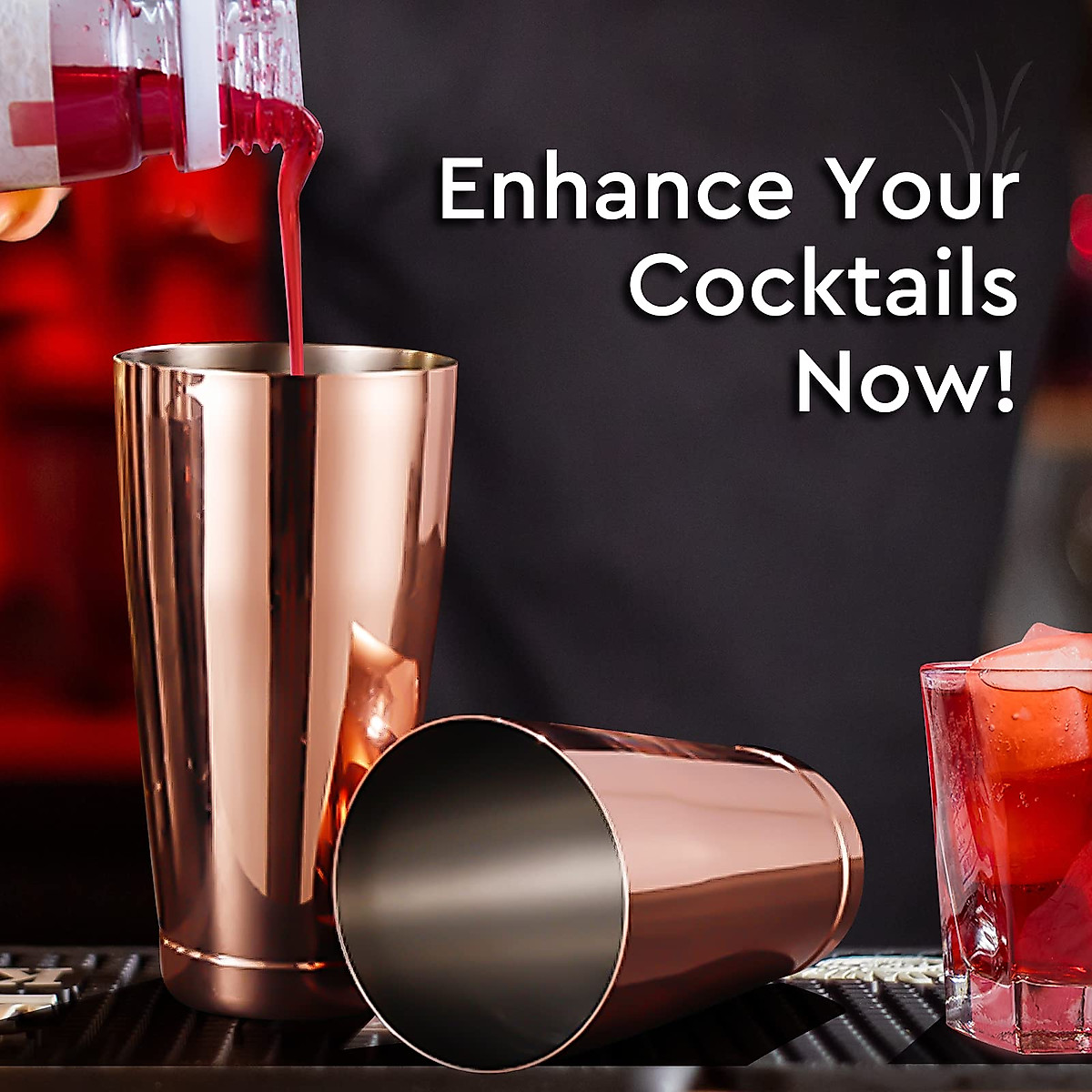 Stainless Steel Boston Shaker - 2-Piece 18oz & 28oz Professional Bartender Cocktail Shaker Bartender Shaker Kit - CTSK0013 (Copper)