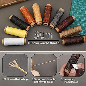 Leather Working Tools Leather Craft Kit and Supplies Upholstery Repair Kit with Waxed Thread Stitching Groover Awl for Punch Stitching, Leather Sewing and DIY Craft Making