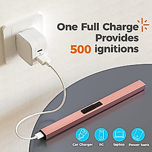 Bswalf Lighter Candle Lighter, Electric Lighter USB Rechargeable Lighters Have Triple Safety and LED Battery Display, Windproof Flameless Plasma Arc Lighter for Candle Camping Grill (Rose Gold)
