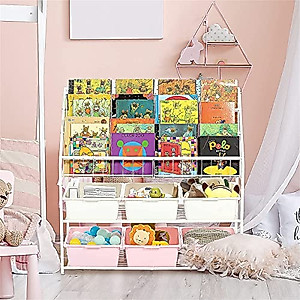 Large Kids Bookshelf With 6 Storage Box,5 Tier Metal Kids Bookcases Children's Toy Storage Rack, 6 Storage Drawer for Books Toys storage, Book Unit Storage Shelf for Playroom, Bedroom, Study Room.