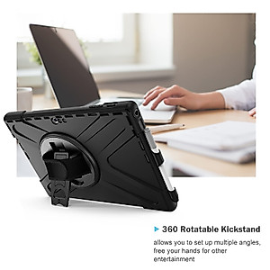 ProCase Surface Pro 7 Plus/Pro 7 / Pro 6 / Pro 5 / Pro 4 / Pro LTE Case, Full Body Protective Case, 360 Degree Rotatable Heavy-Duty Cover with Hand Strap, Shoulder Belt and Kickstand -Black