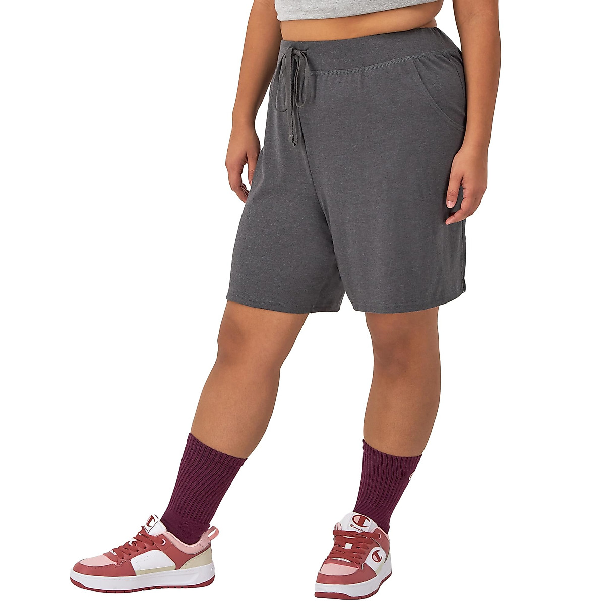 Champion, Lightweight Lounge, Soft Jersey Comfortable Shorts for Women (Plus Size Available), Granite Heather, Small