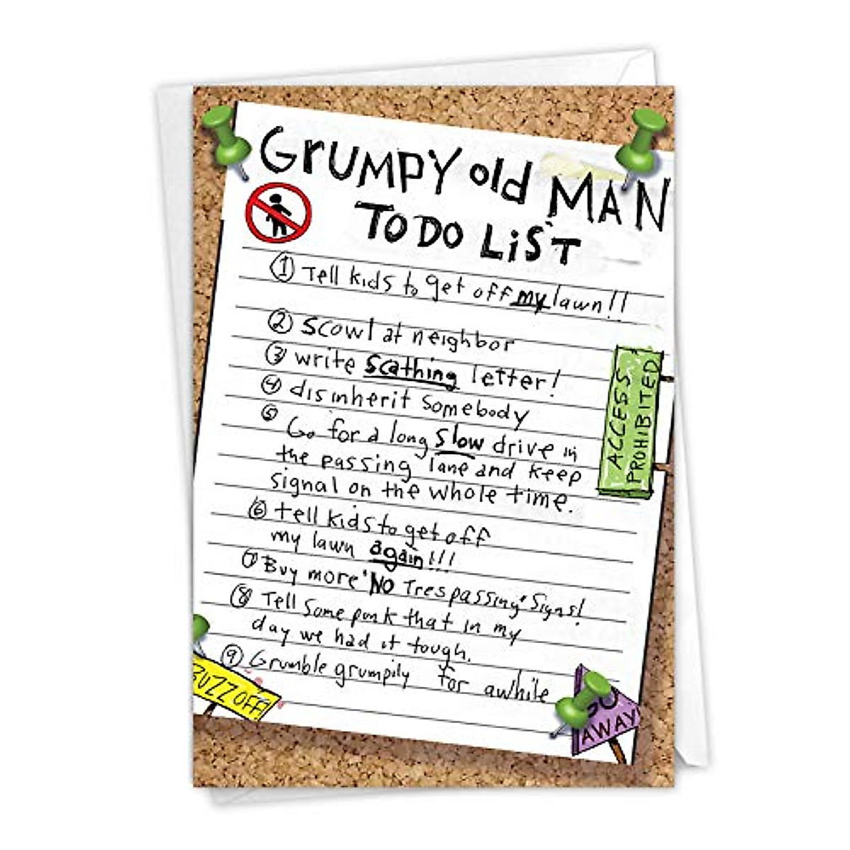 NobleWorks Funny Birthday Greeting Card with 5 x 7 Inch Envelope (1 Card) Bday Grumpy Old Man List 9729Z