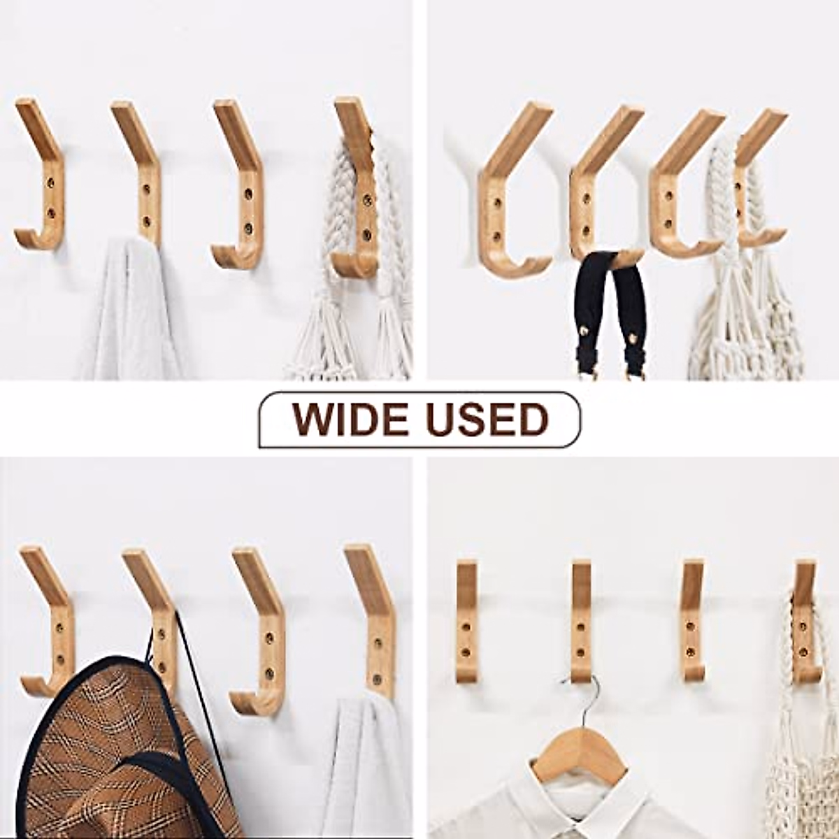 Wood Wall Hooks for Hanging ,4 Pack Coat Hooks Wall Mounted Rustic Farmhouse Wooden Entryway Hooks Wooden Hooks Organizer Hat Rack for for Hanging Coats, Towel, Hat, Keys, Purse, Bag and Robe