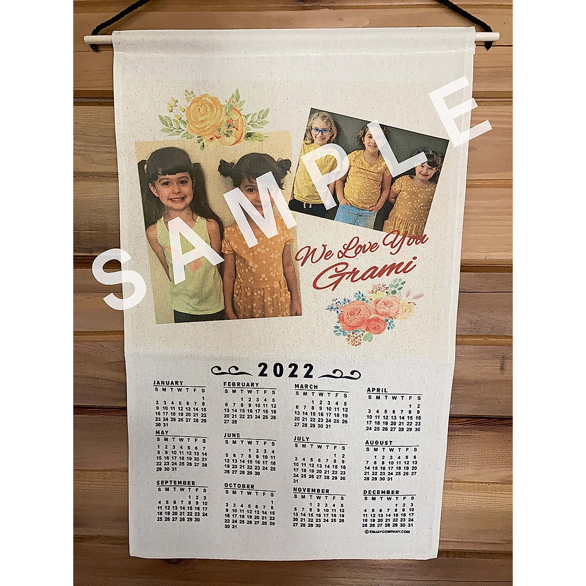 Personalized Photo Cloth Calendar, Photo W/Caption, 12 months calendar from Jan. 2024 - Dec. 2024, Perfect for gifts, office, and home