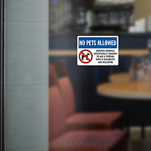 SmartSign 4-Pack 5 x 7 inch 'No Pets Allowed Service Animals Trained to Aid Person with Disability Welcome' Sticker Labels, 5 mil Laminated Polyester with SuperStick Adhesive, USA-Made