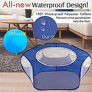 Pawaboo Small Animals Playpen, Waterproof Small Pet Cage Tent with Large Breathable Cover, Pop-up & Foldable Indoor/Outdoor Fence for Kitten/Puppy/Guinea Pig/Rabbits/Hamster/Hedgehogs, Indigo