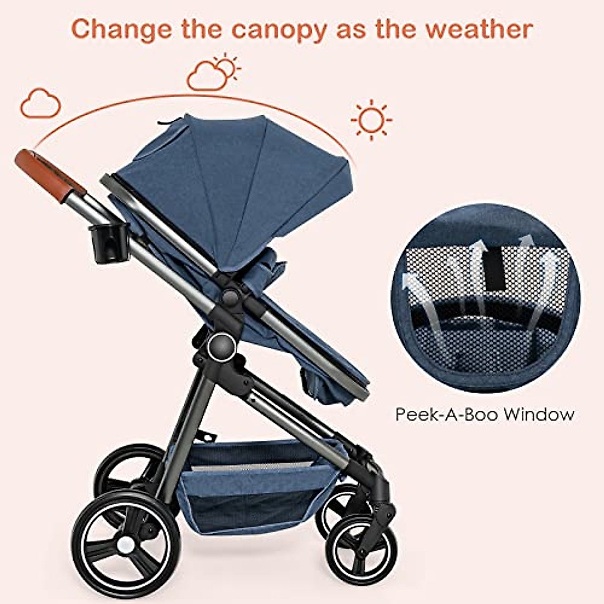INFANS 2 in 1 High Landscape Convertible Baby Stroller, Newborn Reversible Bassinet Pram, Foldable Pushchair with Adjustable Canopy, Aluminum Structure, 5-Point Harness for Infant & Toddler