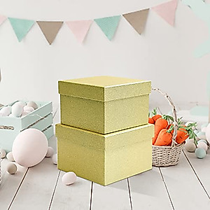 PAPER FAIR 5PCS Bright Gold Glitter Nesting Gift Boxes Set, Flat Square Cardboard Storage Organizer Keepsake Box with Lid Durable Reusable, for Gift Wrapping Holiday Present Christmas Birthday, Assorted Size