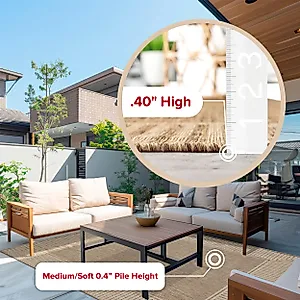 nuLOOM 7' Round Outdoor Area Rug, Casual Design With Striped Border, Stain Resistant, Highly Durable, For Patio, Balcony, Bedroom, Living Room, Dining Room, Bathroom, Light Brown