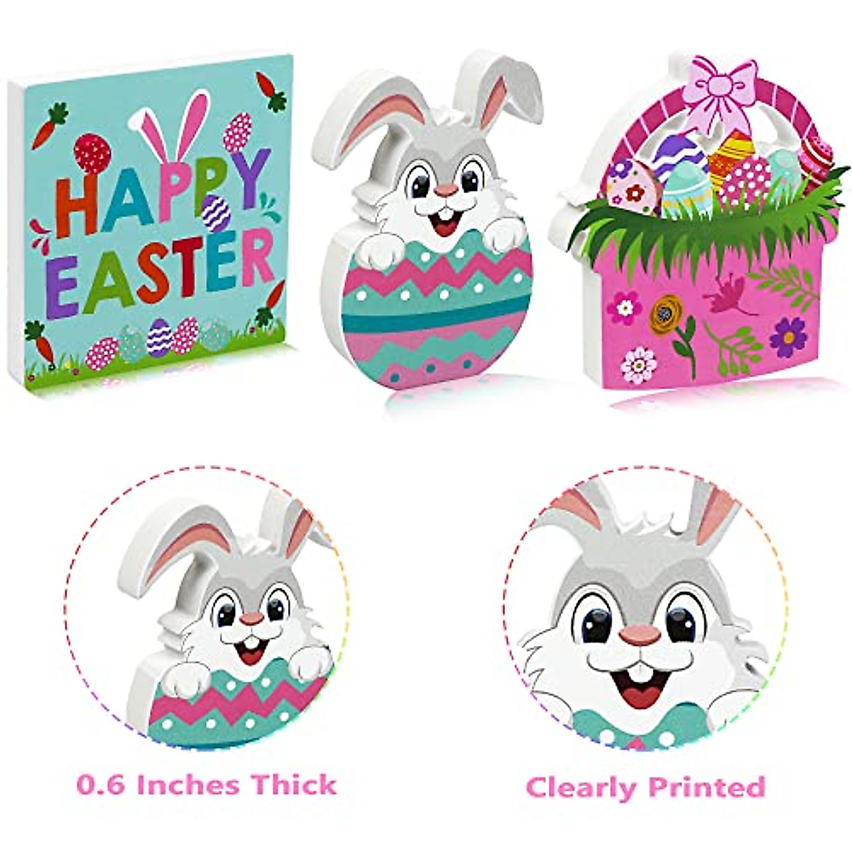 5 PCS Easter Gnome Tiered Tray Decor (Tray Not Included) - Gnomes Plush, Happy Easter Egg Mini Wood Sign, Wooden Bunny Bead Garland - Spring Easter Gift, Easter Day Party Decor for Home Kitchen