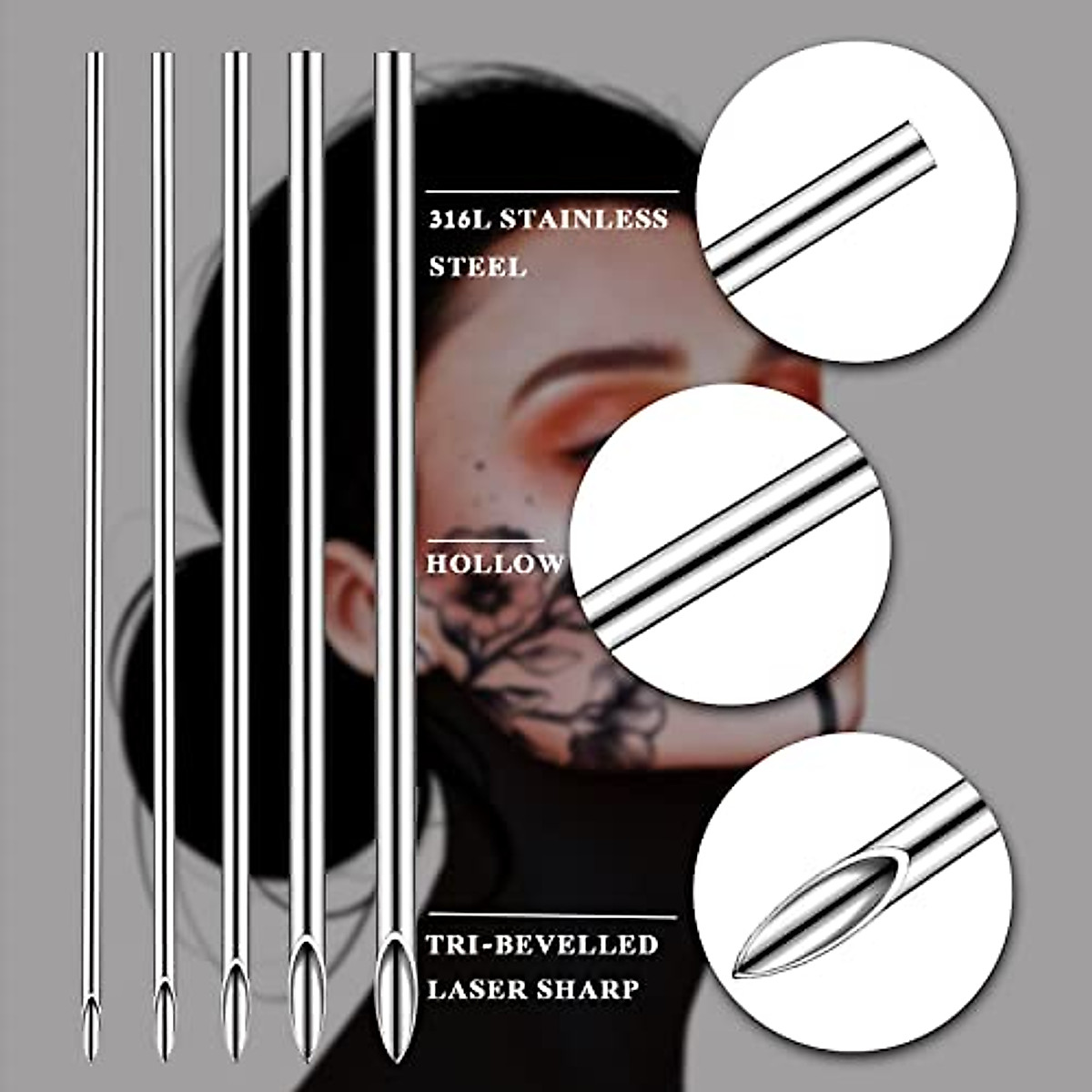 100pcs Ear Nose Piercing Needles,CINRA Body Piercing Needles Tattoo Supply Assorted 12G Size Body Art Piercing Needles Tool for Piercing Supplies (12G)