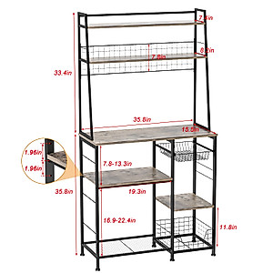 X-cosrack 5-Tier Coffee Bar Rack, Industrial Bakers Rack with Storage Shelves Hooks, Microwave Rack Organizer with Wire Basket Drawer for Kitchen, Coffee Station Pantry, (Rustic Brown)