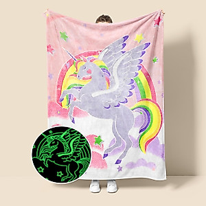 Unicorn Glow in The Dark Blanket for Girls Kids Soft Luminous Pink Unicorn Throw Blanket Birthday Gift for Age 1-15 Year Old Girls Room Decor Gift 50"x60"