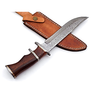 Nooraki 13" - Handmade Damascus Steel Fixed Blade Hunting Knife with Leather Sheath, Multipurpose Knife with Rosewood Handle for Everyday Carry, Outdoor Camping & Hunting Gift (RoseWood-2)