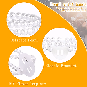BLMHTWO 8PCS Elastic Pearl Corsage Bracelet, Stretch Wrist Corsage Band Pearl Wedding Wristlet Band DIY Wrist Corsage Bracelet Decor for Wedding Party Bride Bridesmaid Prom Flower