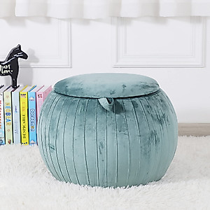 AFBKSS&BB Storage Stool, Child Velvet Storage Ottoman, Toddler Ottoman with Storage, Children Shoes Stool for Living Room(Green)