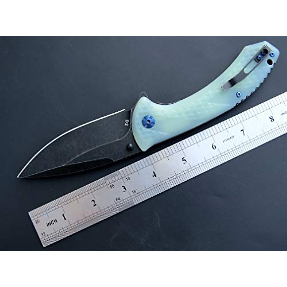 Eafengrow EF927 Pocket Knife D2 Steel Blade with Black-Oxide Coating Outdoor EDC Knife G10 Handle for Camping Work (Jade)