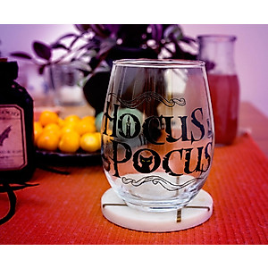 Disney Hocus Pocus Teardrop Stemless Wine Glass | Tumbler Cup For Mimosas, Cocktails | Home Barware For Liquor, Kitchen Decor | Sanderson Sisters Halloween Gifts And Collectibles | Holds 20 Ounces