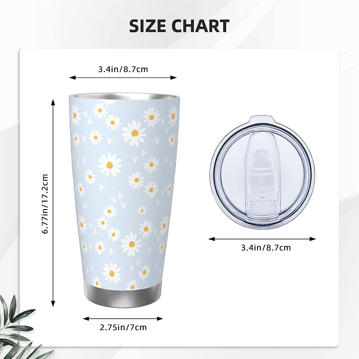 CHASOEA Daisy Flowers Tumbler 20oz Floral Stainless Steel Vacuum Insulated Tumblers with Lid and Straw Blue Travel Coffee Mug Tea Wine Cups Water Bottle Gifts for Women