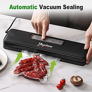 Toptoo Vacuum Sealer For Food Storage Vacuum Sealer Machine Meat Sealers Vacuum Packing Machine With Free Vacuum Seal Bags 1 Roll (12" x 17'), 2 Rolls (8" x 17') and 10 Pack (6" x 10') Black