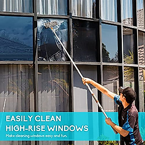 Homipooty Professional Window Squeegee Cleaner 2 in 1 Rotatable Window Cleaning Tool Kit with Extension Pole, 94'' Telescopic Window Washing Equipment with Bendable Head for Indoor/Outdoor High Window