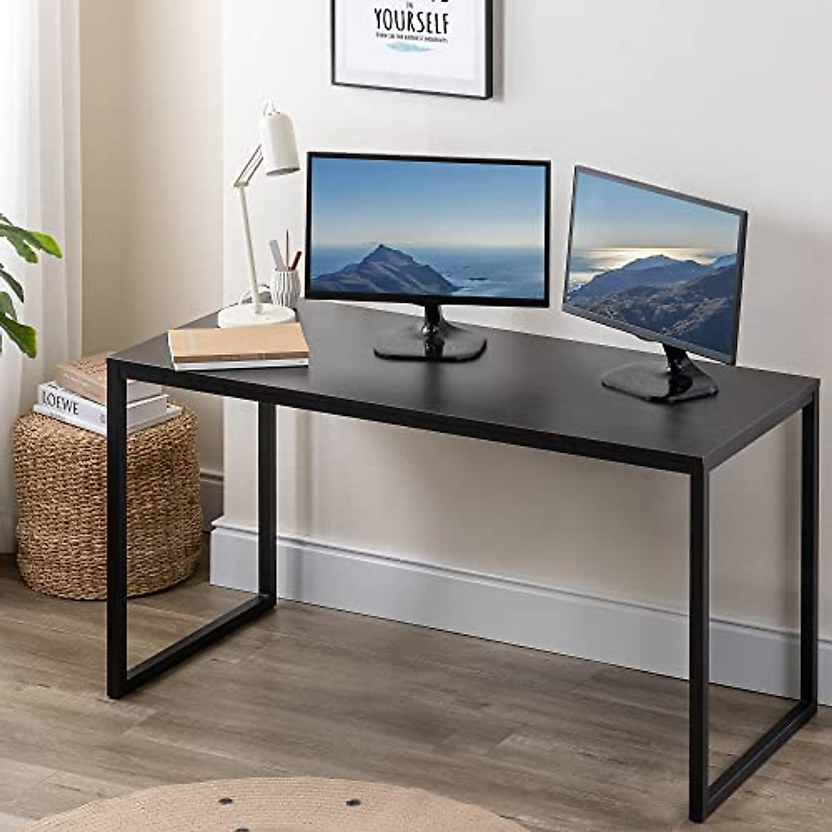 ZINUS Jennifer 55 Inch Black Frame Desk / Computer Workstation / Office Desk / Easy Assembly, Deep Espresso