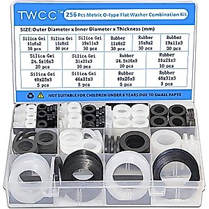 TWCC 256 Pcs Assorted Flat Rubber Washers Plumbing Large Gasket Assortment Kit Hose Gasket Set,for Garden Hose Adapter Water Tank Pipe Splitter Shower Head Water Meter Coupling Washers Repair