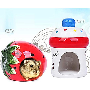 Cool Hamster House Hideout Ceramics Strawberry Shape Bed Cute Small Animal Pet Squirrel Hedgehog Chinchilla Nest Hamster Cage Accessories
