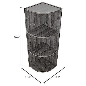 IRIS USA, Inc. Corner Bookcase, 3-Tiered Home Shelving, Ash Gray (CS-3S)