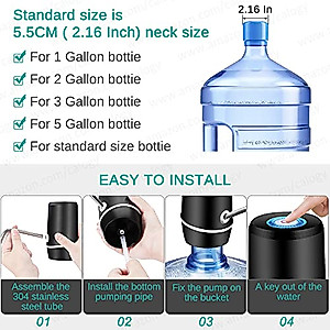 Water Dispenser for 5 Gallon Bottle, USB Charging Electric Water Jug Dispenser, Portable Automatic Drinking Water Pump for Travel, Picnic, Camping, Home, Kitchen, Office (Black)