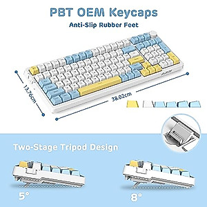 99 Keys Wireless Mechanical Keyboard with Coiled Cable, Bluetooth5.0/2.4G/Wired Gaming Keyboard, RGB Hot Swappable Red Switch Keyboard with Knob Control, PBT Keycaps,Gasket Mounted for PC/Mac/Windows