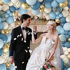 170Pcs Dusty Blue Balloons Arch Garland Kit, Baby Blue Gold White Ocean Macaron Blue Confetti Balloons for Birthday Bridal Baby Shower Boy Gender Reveal Wedding Engagement Bachelor Party Decorations