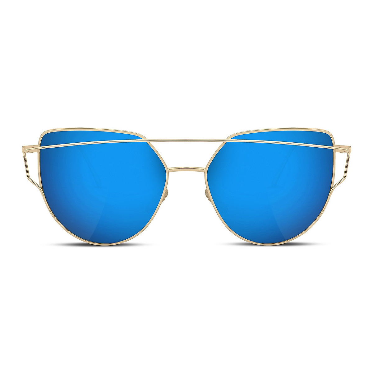 FEISEDY Cat Eye Fashion Metal Frame Mirrored Flat Lenses Women Sunglasses B2206